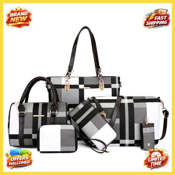 Accessories | 6piece Faux Leather Handbag Set With Tote Satchel Clutch ...